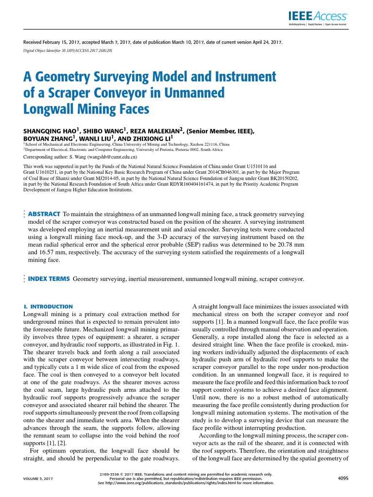 A Geometry Surveying Model and Instrument of A Scraper Conveyor in ...