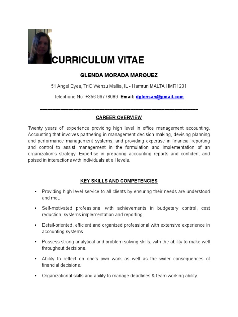 Ms - GlendaMarquez-New CV | PDF | Taxes | Employment