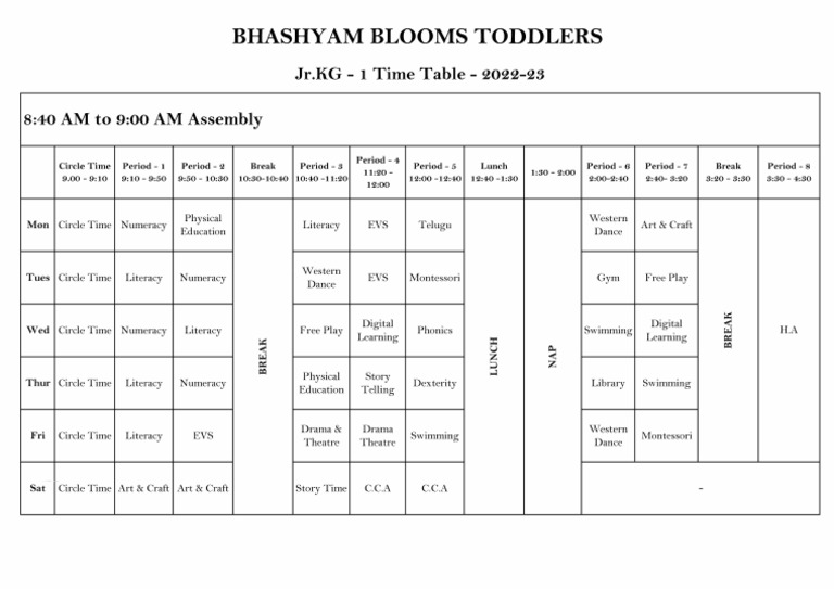 JR - KG - 1 Time Table | PDF