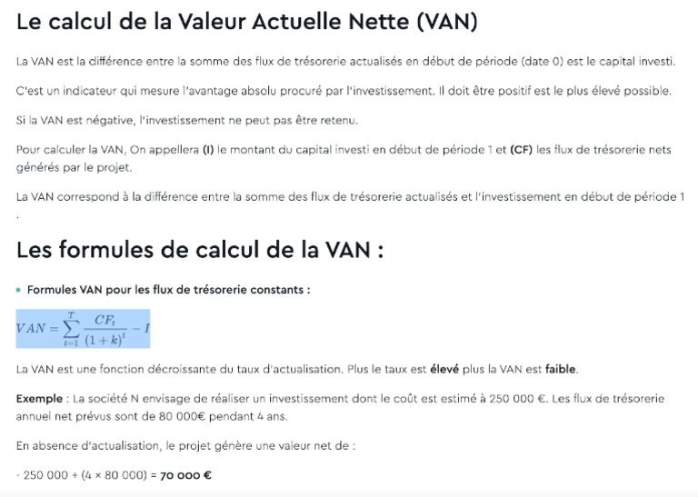 Calcul de La VAN | PDF