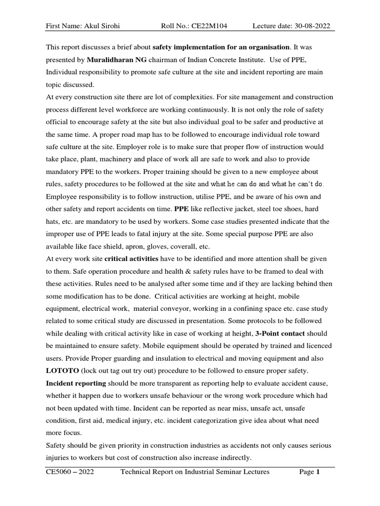 Promoting a Culture of Safety Through Individual Responsibility, Proper ...