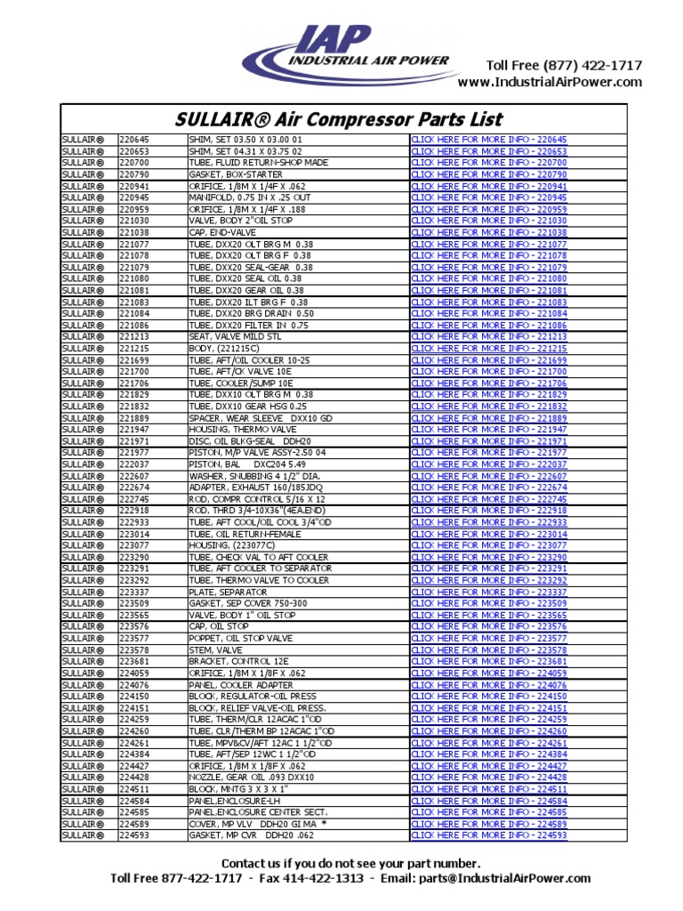 Sullair Air Compressor Parts Catalog | PDF | Valve | Hydraulics