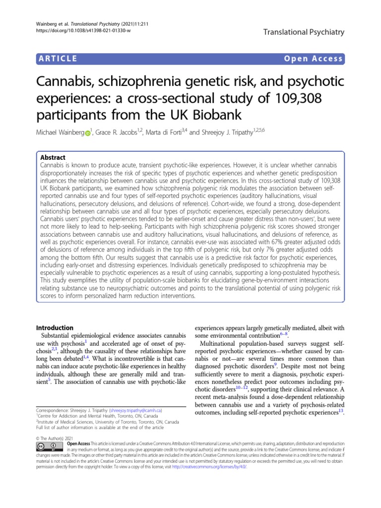 Cannabis, Schizophrenia Genetic Risk, and Psychotic Experiences: A Cross-Sectional Study of ...