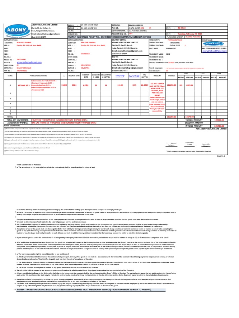 Abony Healthcare Po 1372 | PDF | Legal Liability | Invoice