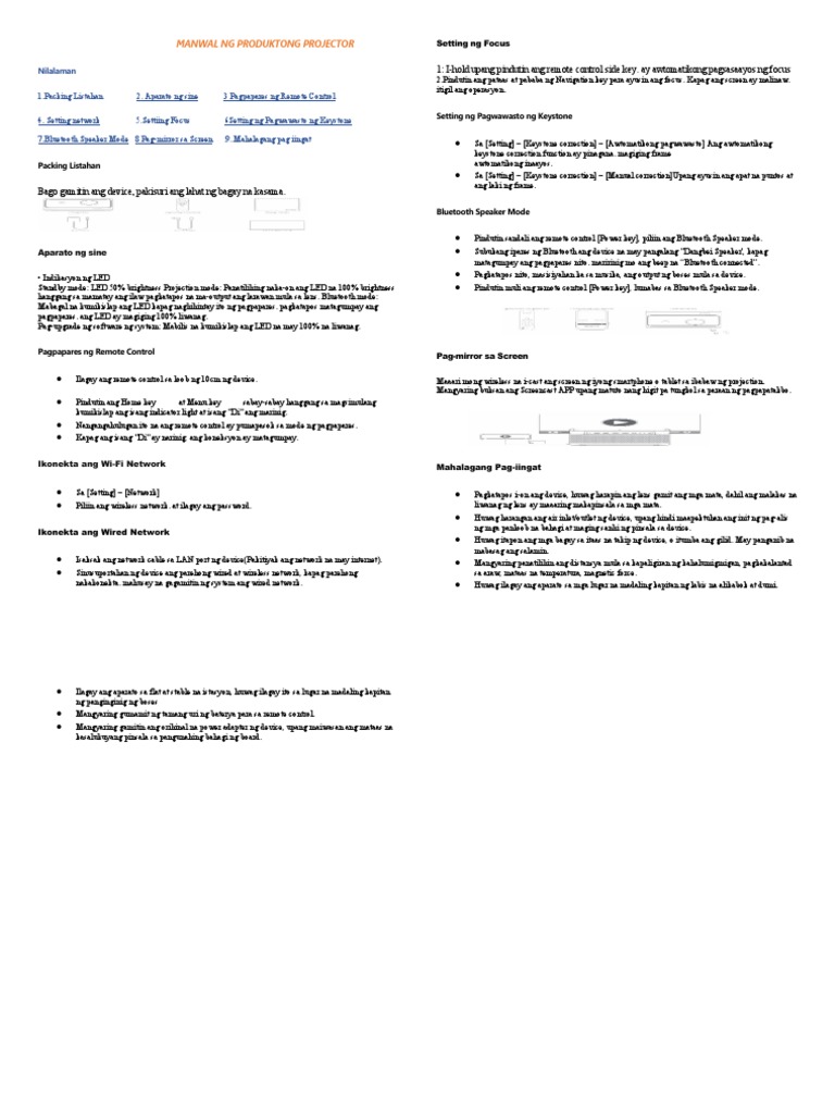 Manwal NG Produktong Projector | PDF