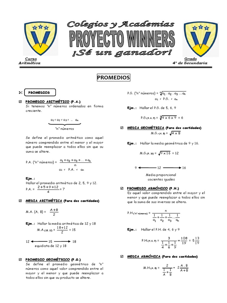 Promedios | PDF | Aritmética | Matemáticas