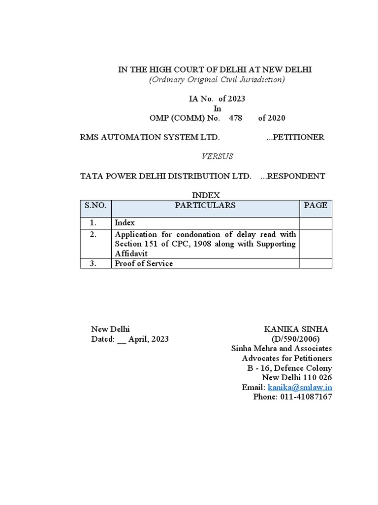 Condonation of Delay | PDF | Affidavit | Justice