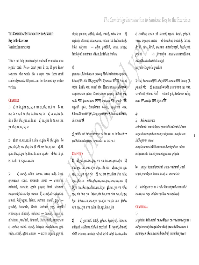 The Cambridge Introduction To Sanskrit Key To The Exercises | PDF