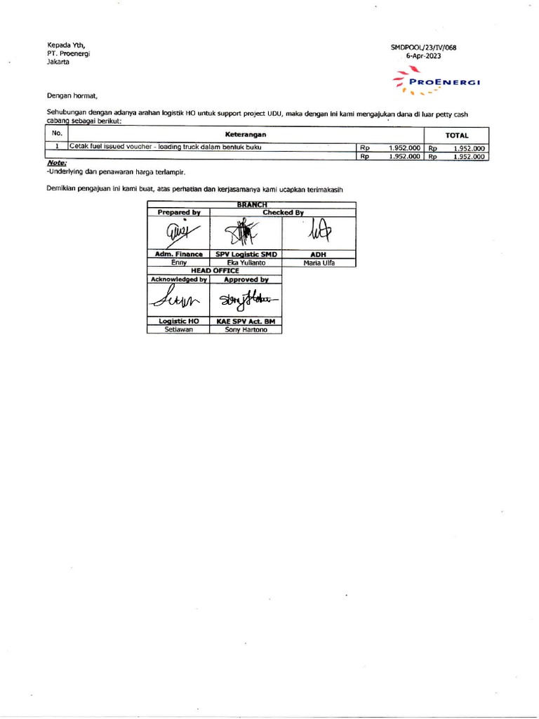FPU 068 - Pengajuan Dana Cetak Buku Voucher | PDF