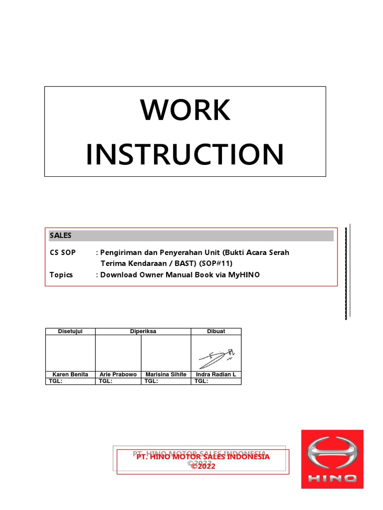 Work Instruction - Download Owner Manual Book (SOP-11) | PDF