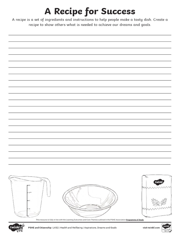 A Recipe For Success Activity Sheet - Black and White | PDF