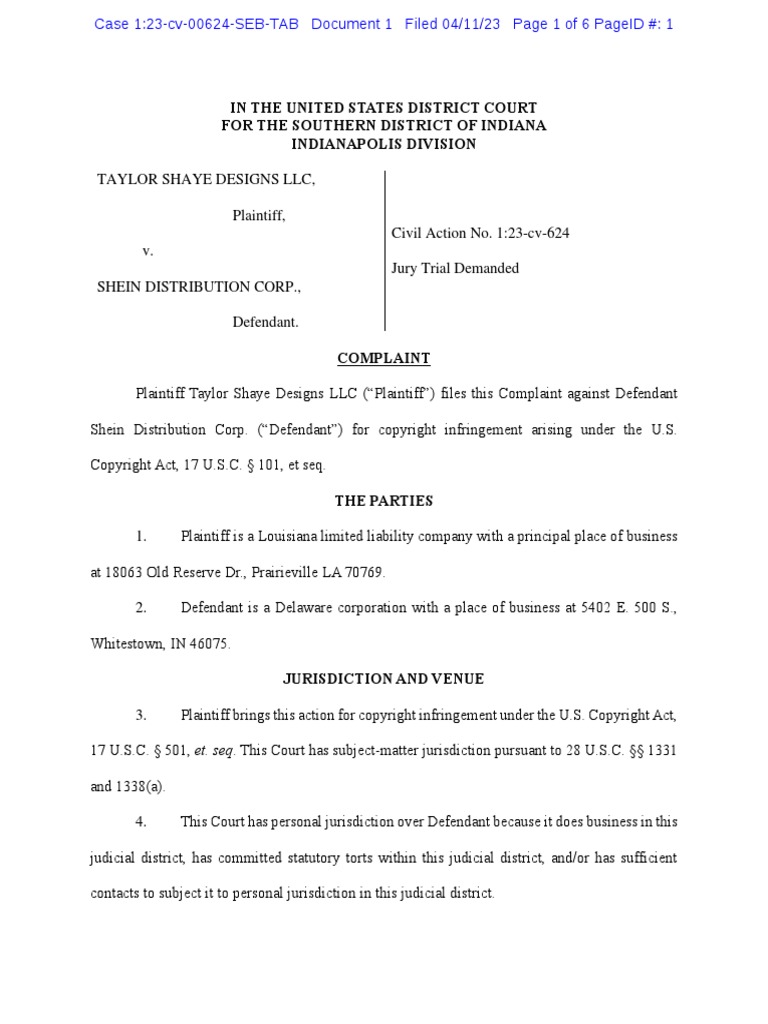 Taylor Shaye Designs Complaint | PDF | Copyright Infringement | Complaint