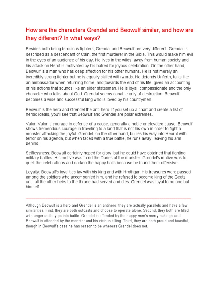 Beowulf and Grendel Comparison | PDF | Beowulf | English Heroic Legends