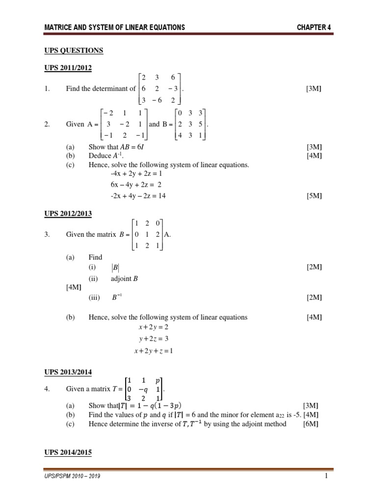 Ups PSPM Chapter 4 - Matrices and Systems of Linear Equations - 2021 ...