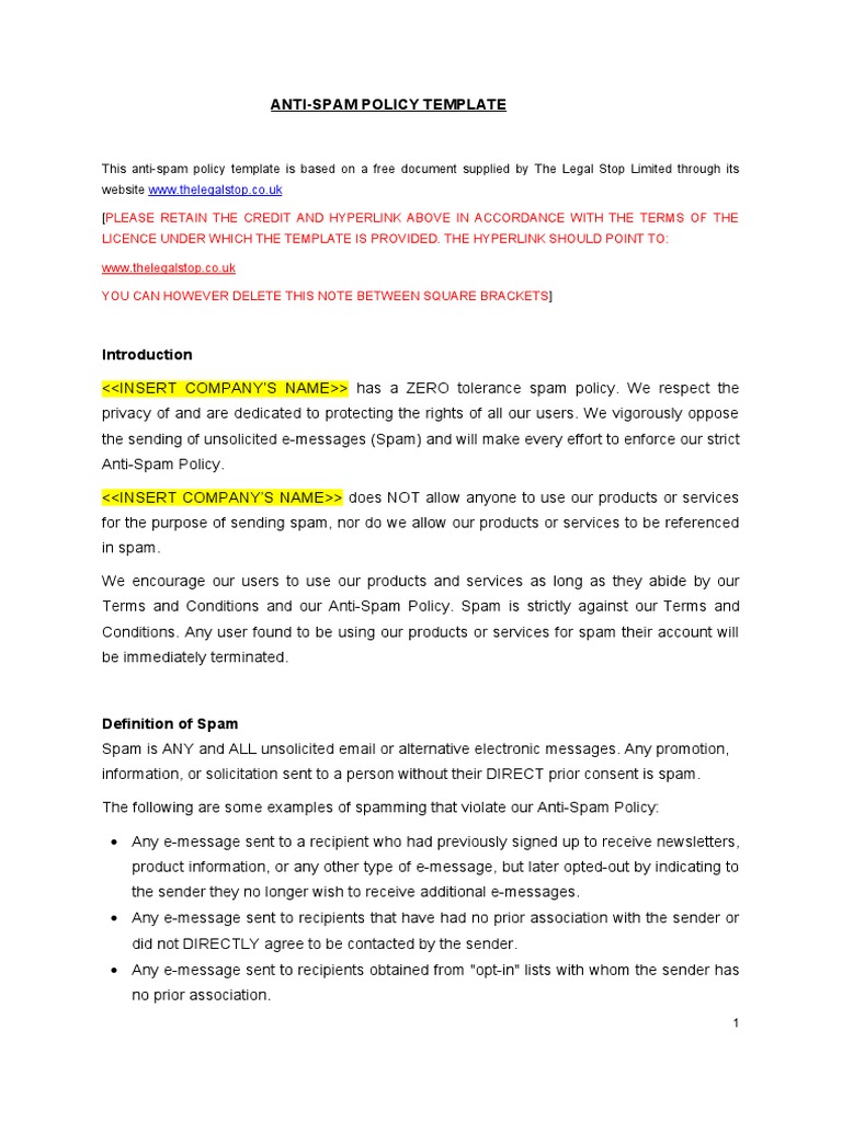 Anti-Spam Policy Template | PDF | Email Spam | Internet