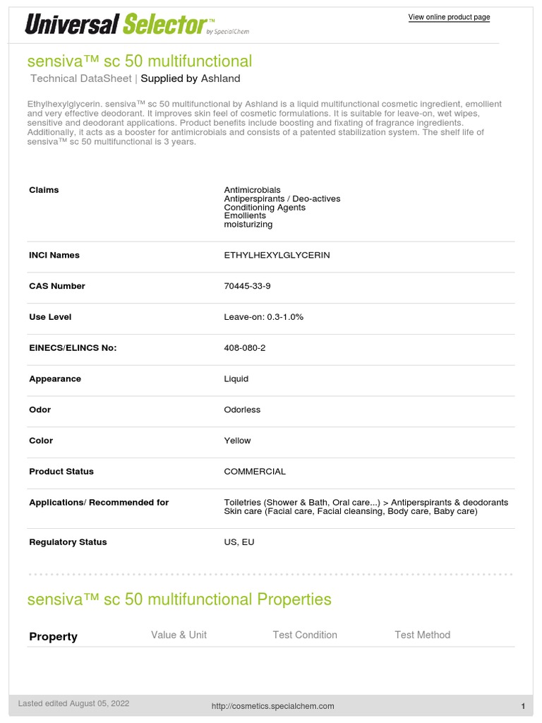 Sensiva™ SC 50 Multifunctional - Ashland | PDF | Cosmetics | Chemistry