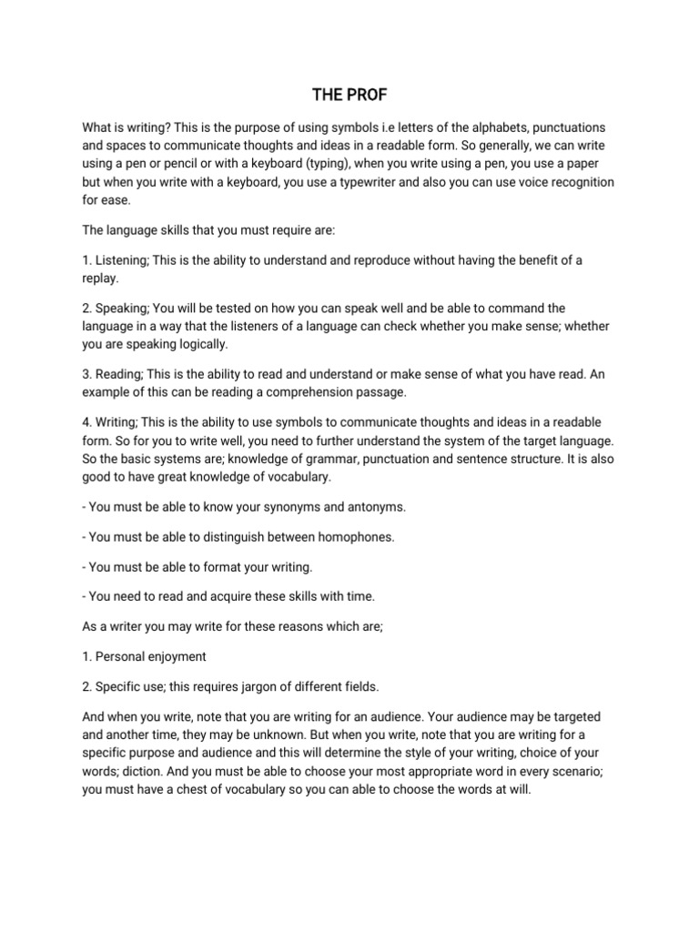 Definition of Writing | PDF | Paragraph | Communication