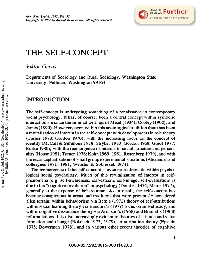 Gecas (1982) | PDF | Self Concept | Self Esteem