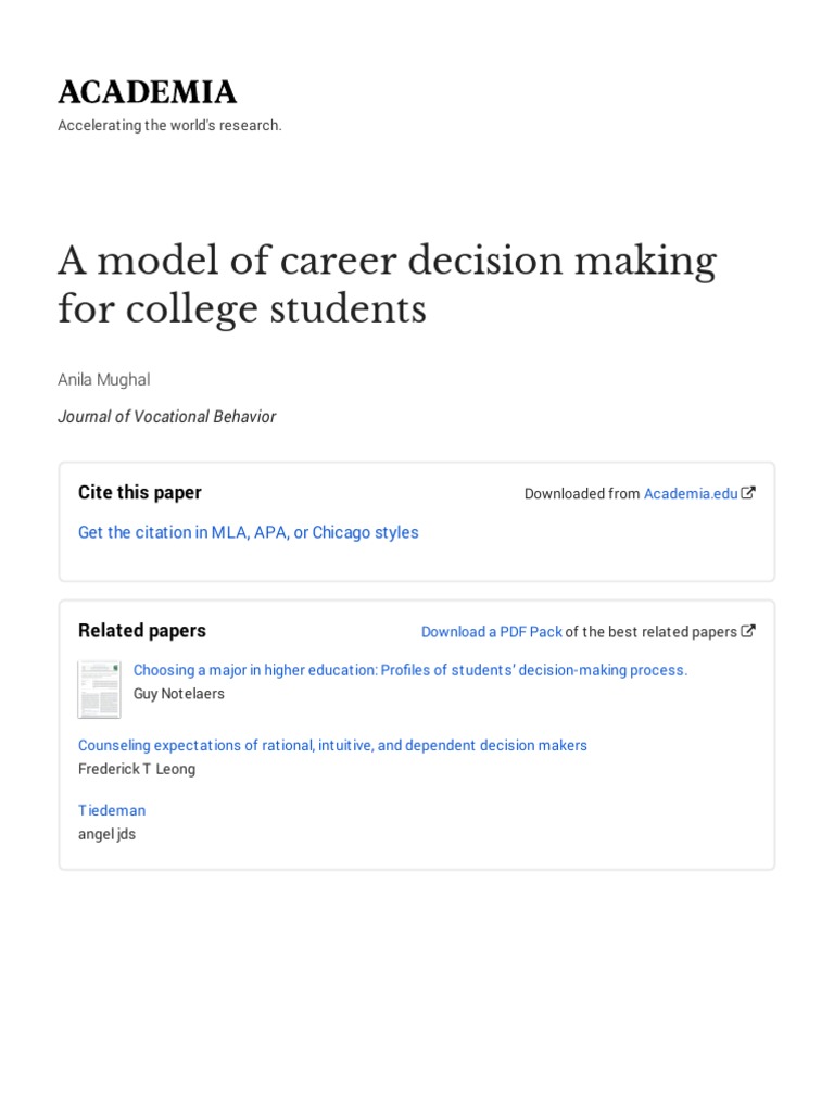 Harren - A Model of Career Decision Making For College Students ...