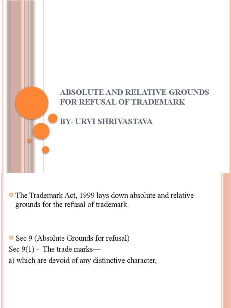 Absolute and Relative Grounds For Refusal of Trademark | PDF ... Absolute and Relative Grounds For Refusal of Trademark | PDF ...