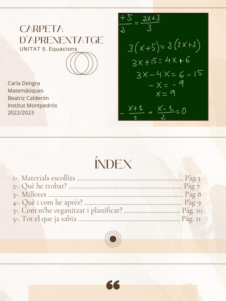 Carpeta D'Aprenentatge: UNITAT 5. Equacions | PDF
