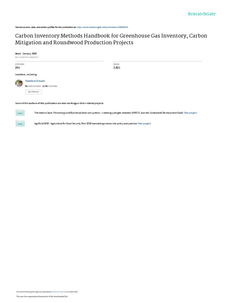 Carbon Inventory Methods Handbook For Greenhouse Gas Inventory, Carbon ...