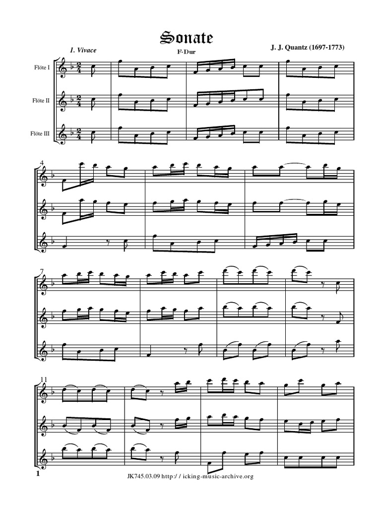 Quantz - Sonate 1satz F Dur Floete - Cs | PDF
