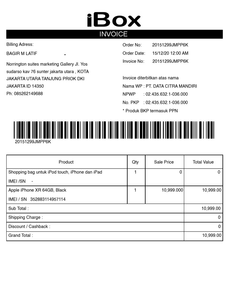 Invoice Pembelian iPhone XR 64GB | PDF