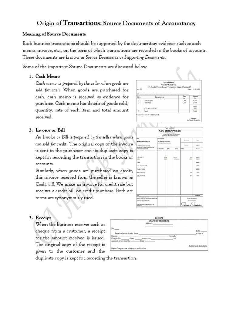 Transactions: Origin Of: Source Documents of Accountancy | PDF | Debits And Credits | Invoice