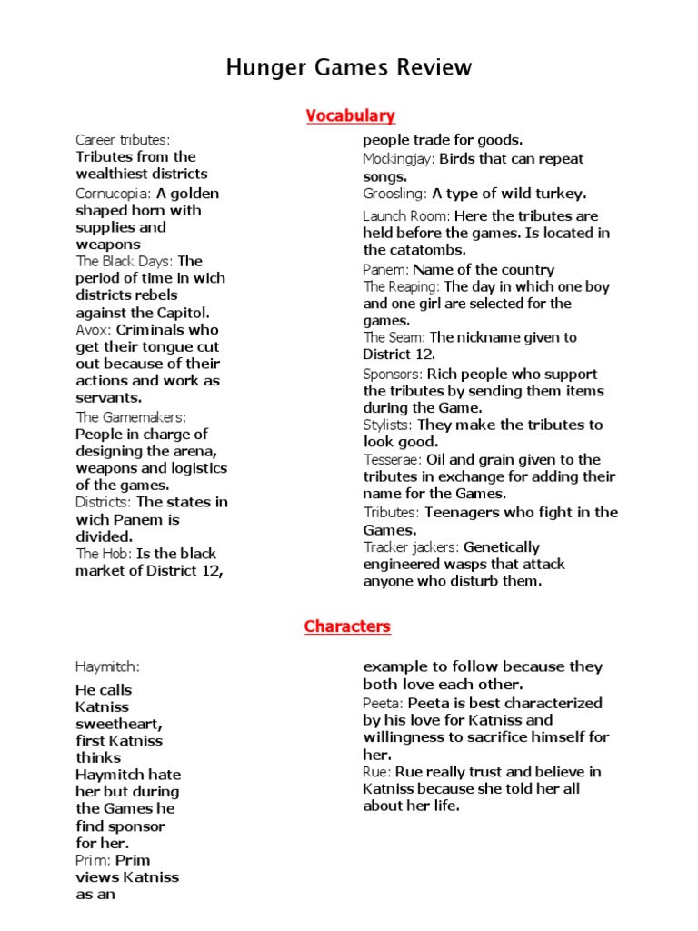 Comprehensive Hunger Games Review | PDF | The Hunger Games