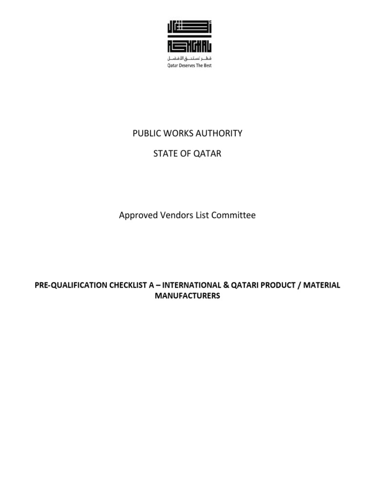 Pre-qualification Checklist A - International & Qatari - Product and ...