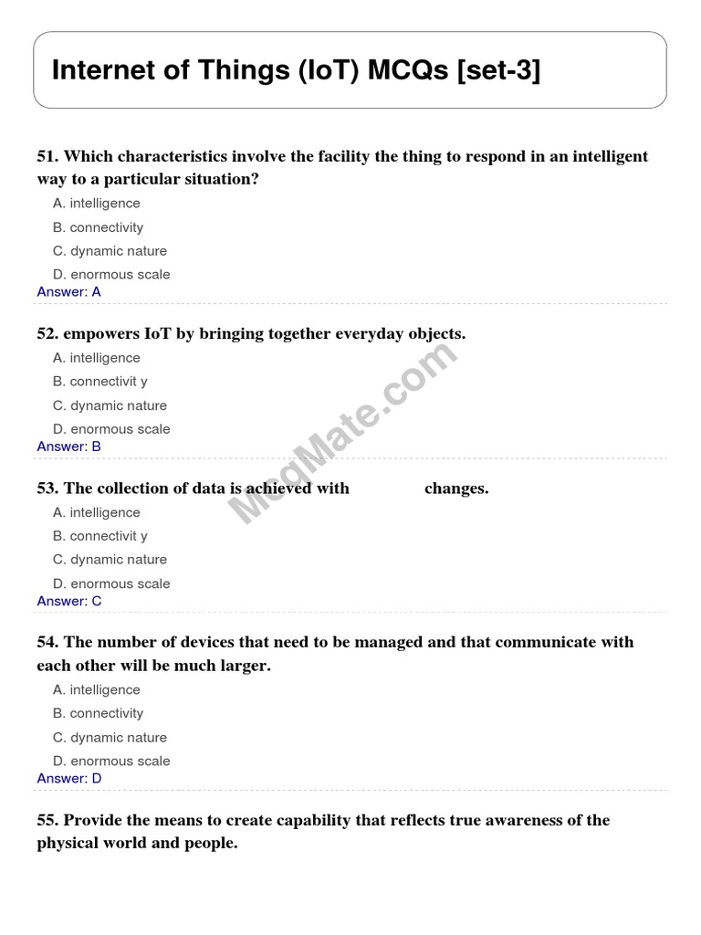 Internet of Things (IoT) Solved MCQs (Set-3) | PDF | Internet Of Things ... Internet of Things (IoT) Solved MCQs (Set-3) | PDF | Internet Of Things ...