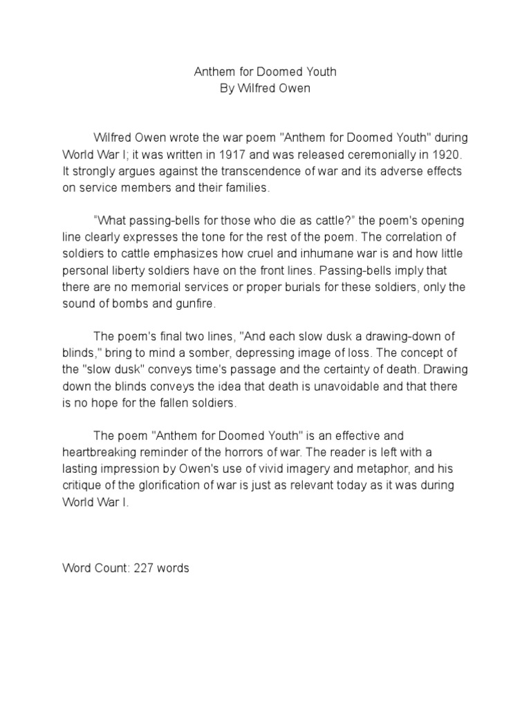 Wilfred Owen's Anthem for Doomed Youth | PDF