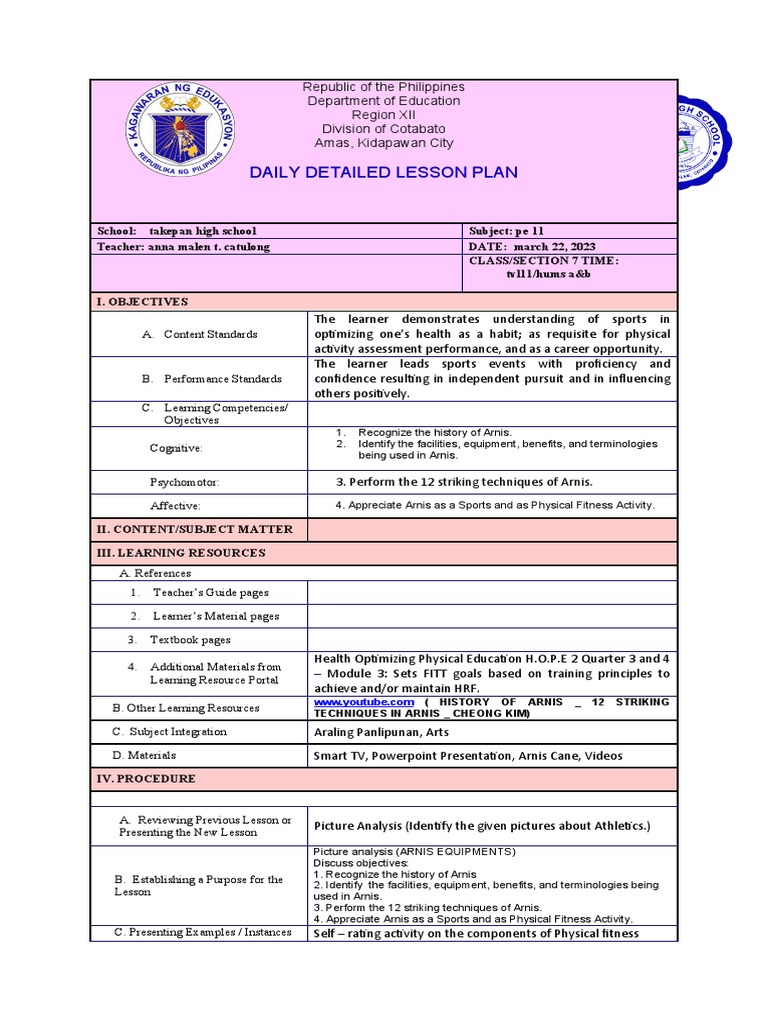 DLP G11-Arnis | PDF | Cognition | Learning