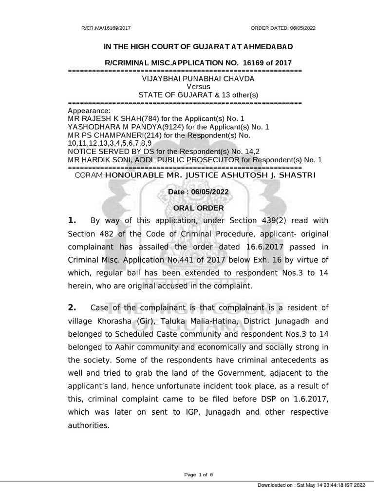 In The High Court of Gujarat at Ahmedabad R/Criminal Misc - Application ...