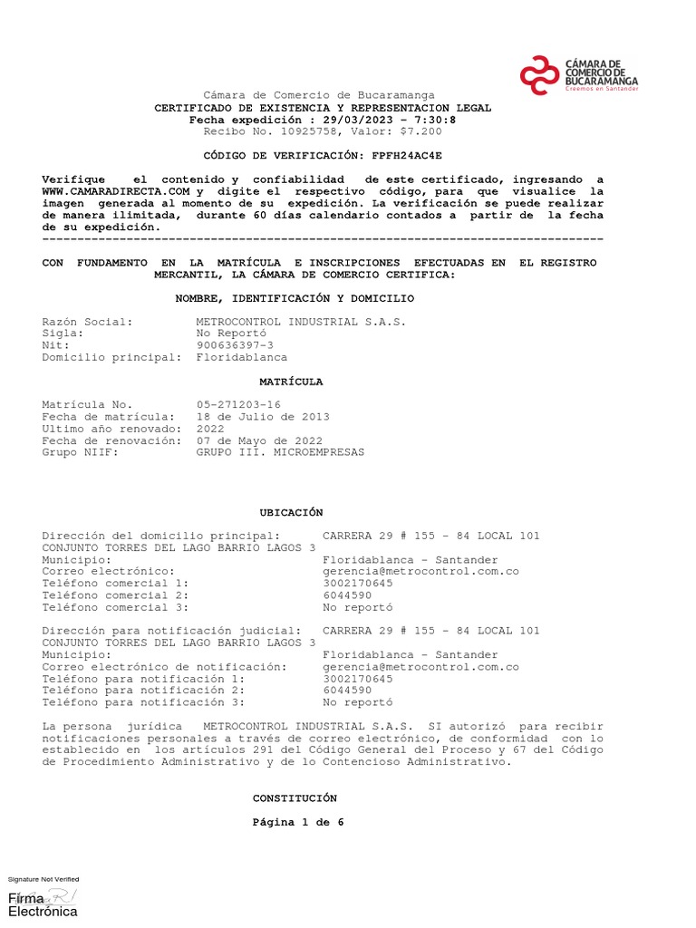Certf Camara Cio Mi Sas 29 Marz 2023 | PDF | Compartir (Finanzas ...