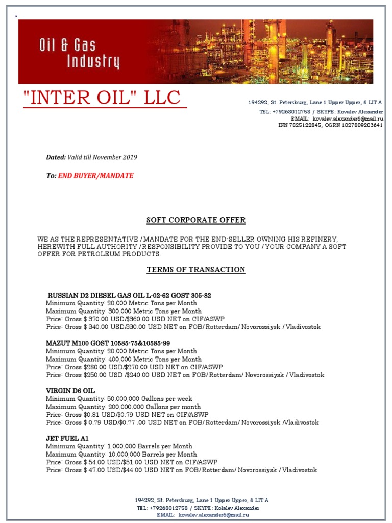 Soft Corporate Offer for Petroleum Products | PDF | Letter Of Credit ...