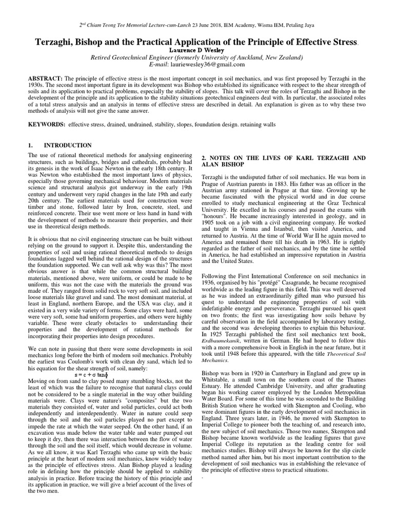Terzaghi, Bishop and The Practical Application of The Principle of ...