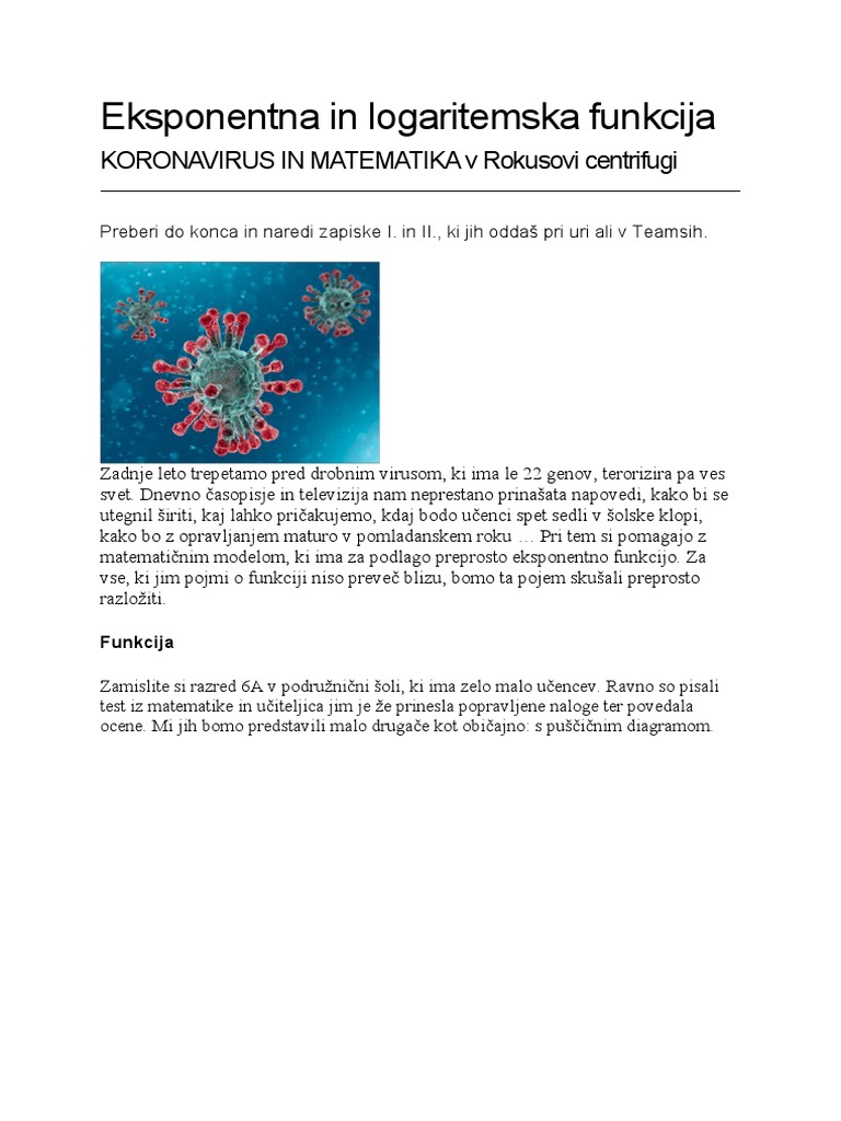Eksponentna in Logaritemska Funkcija: KORONAVIRUS IN MATEMATIKA V ...