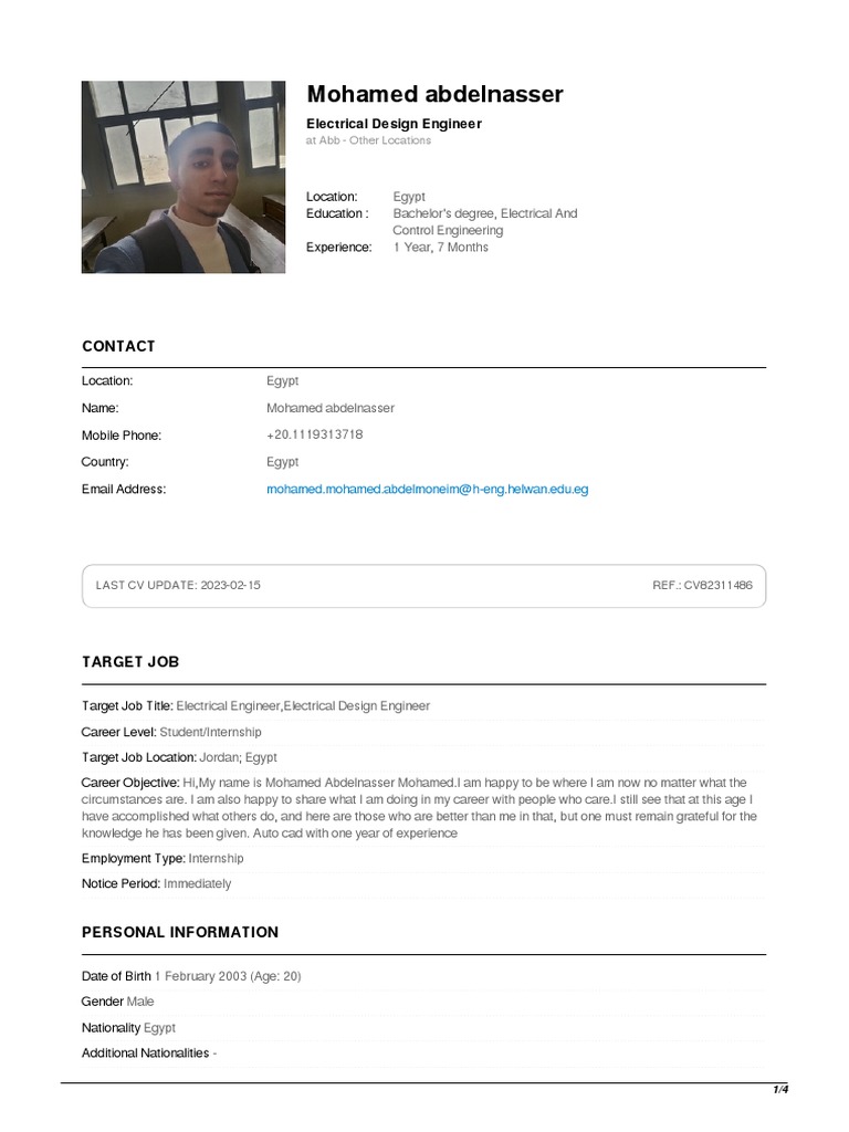 Mohamed Abdelnasser Mohamed Abdelmoneim | PDF | Engineer | Egypt