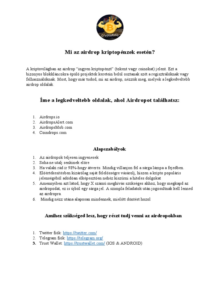 Airdrop Alapok, Részvétel | PDF