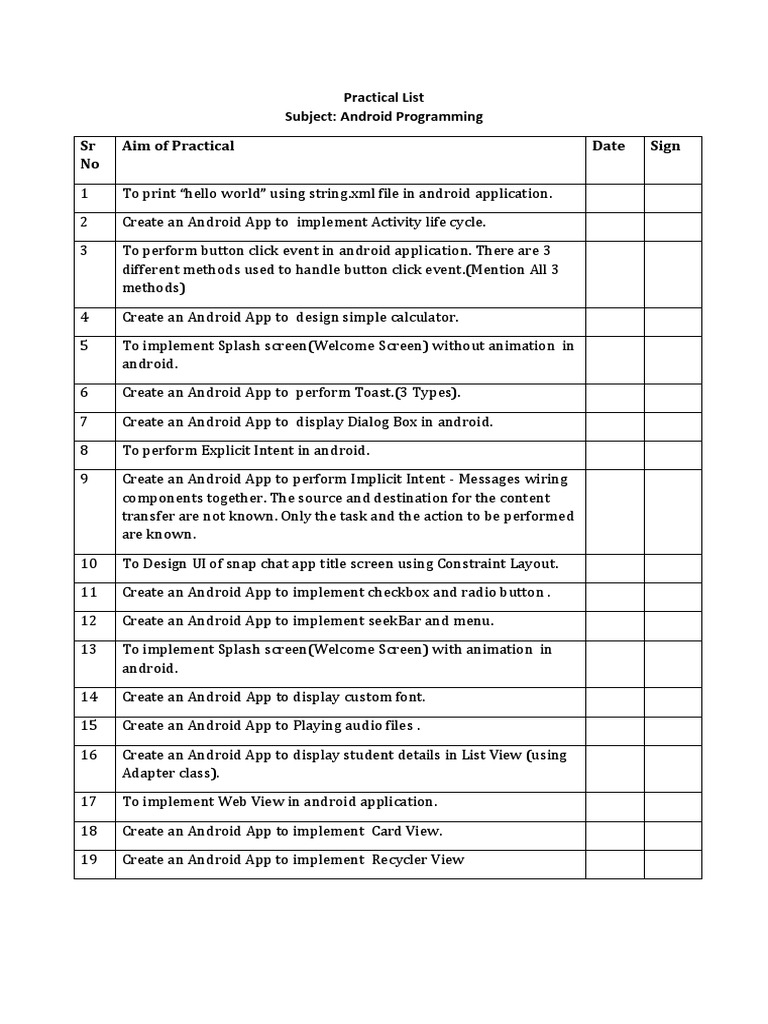 Android Practical List Pdf 