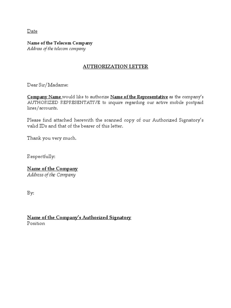 Letter of Authority - Inquiry - Telecom Companies | PDF