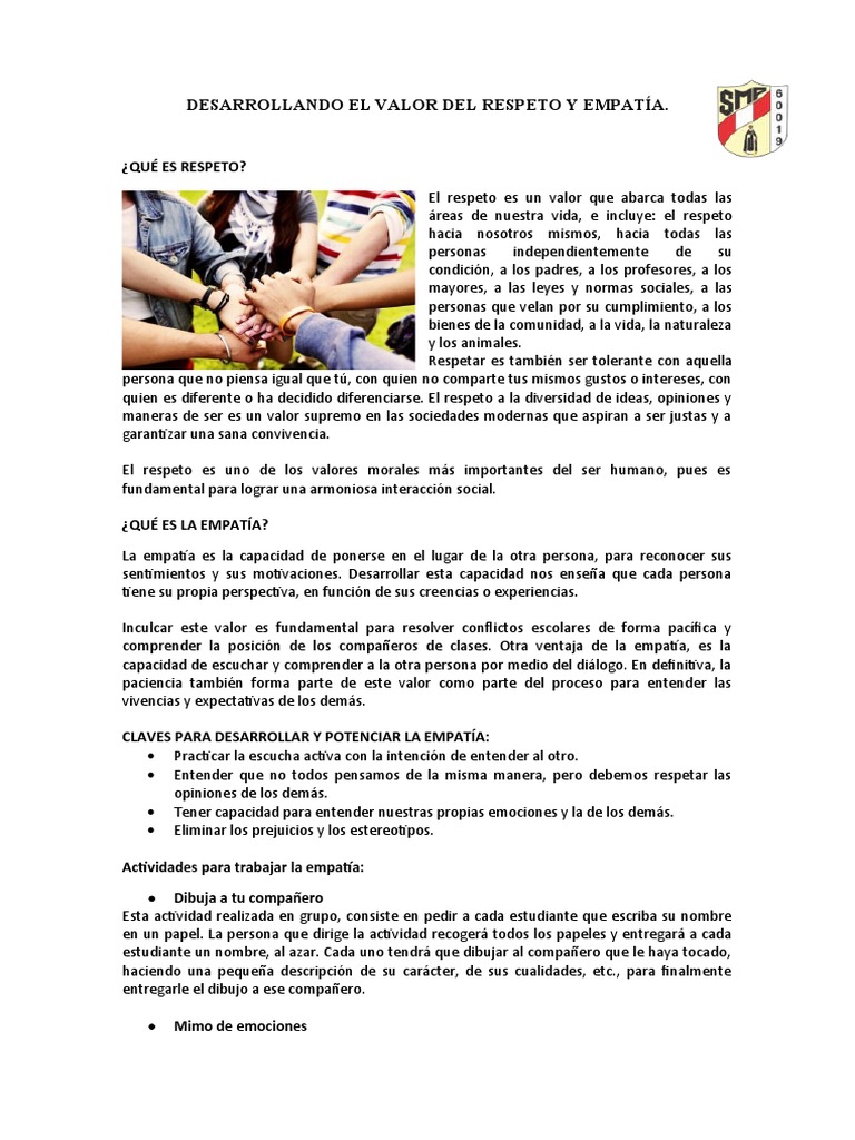 Desarrollando El Valor Del Respeto Y Empatía Pdf Empatía Las