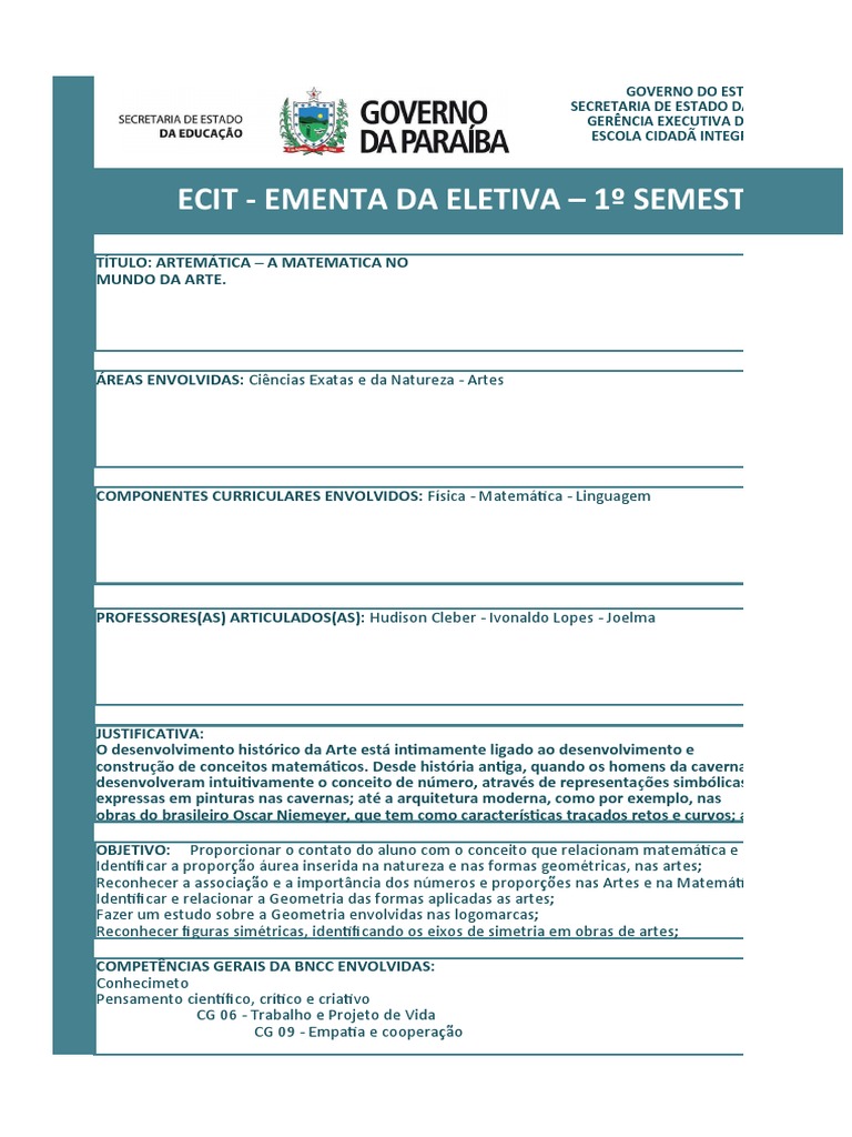Ecit - Ementa Da Eletiva - 1º Semestre 2023 | PDF | Science | Geometria