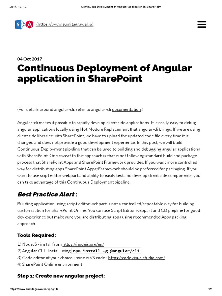 Continuous Deployment of Angular Application in SharePoint | PDF | Share Point | Command Line ...