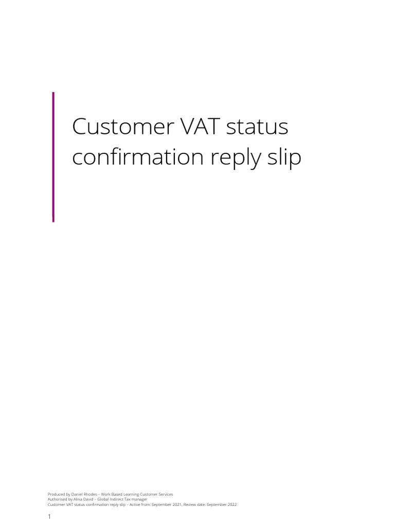 Customer VAT Status Confirmation Reply Slip | PDF | Value Added Tax ...