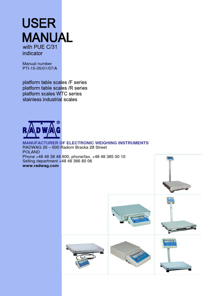 User Manual for Electronic Weighing Instruments: Platform Scales WPT/F ...