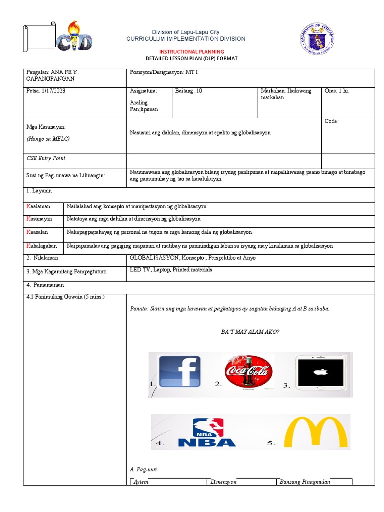 Dlp-AP 10 - Q2-Melc 1 - Lesson Planjan 17 | PDF