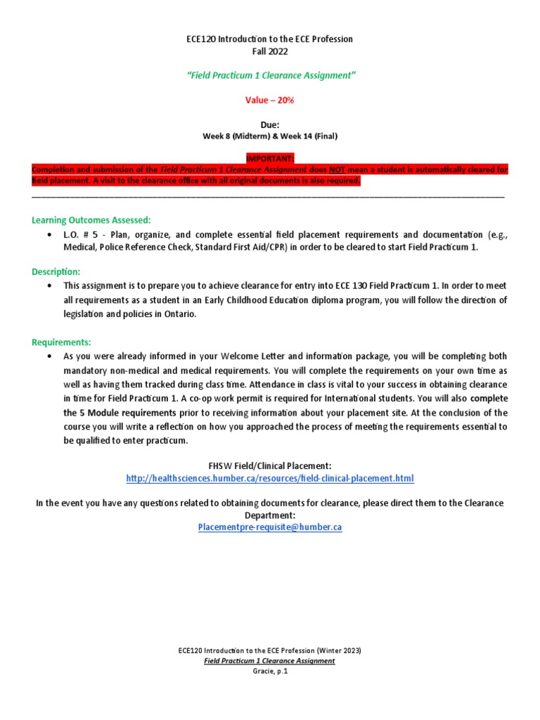 "Field Practicum 1 Clearance Assignment": Learning Outcomes Assessed | PDF | Vaccines | Cognition